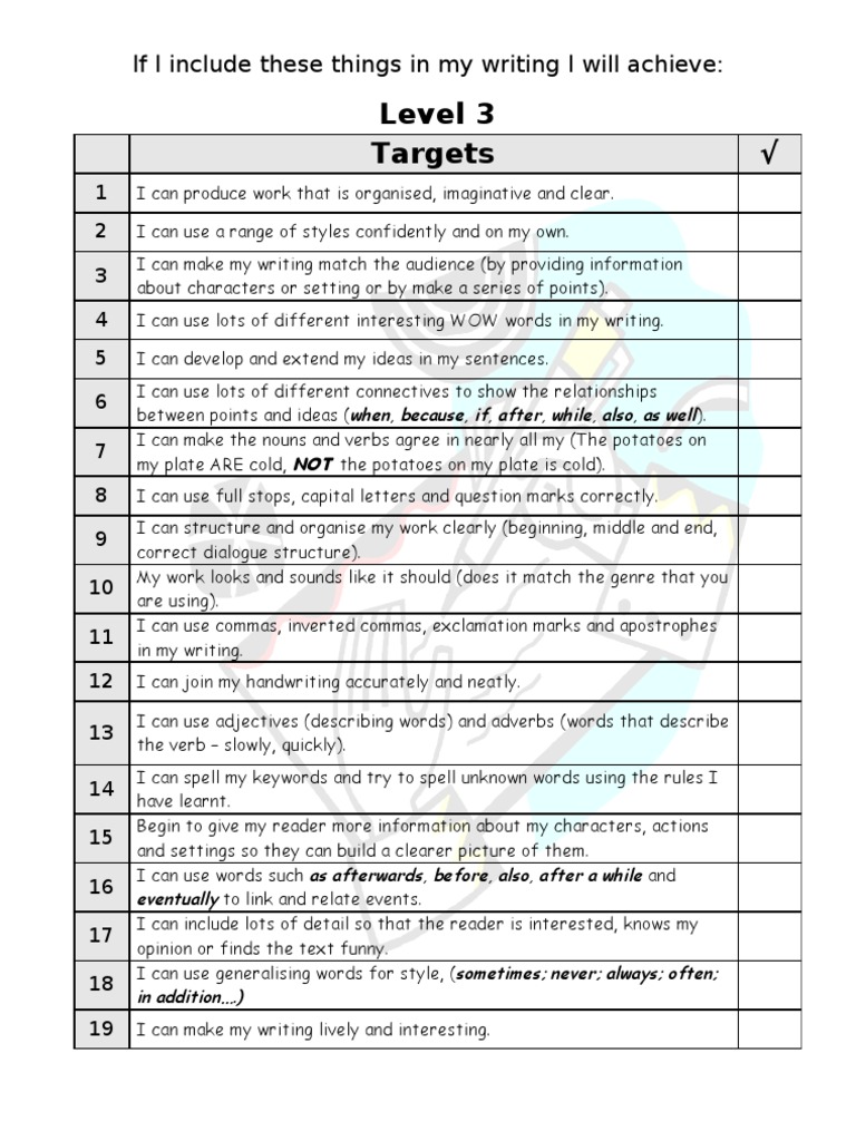 Writing Skill Development Targets | PDF | Ellipsis | Comma