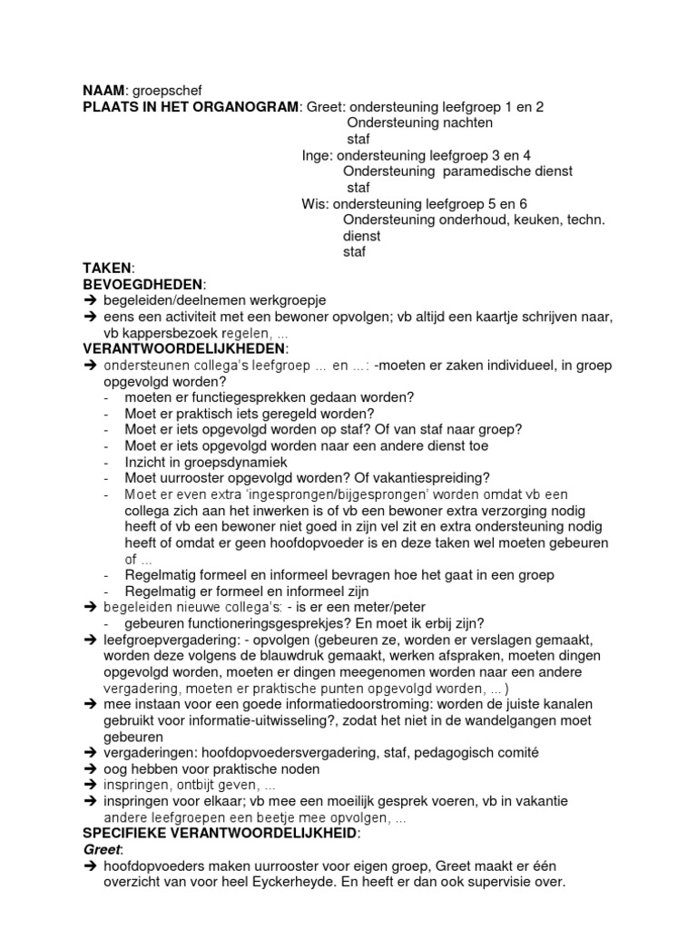 4.1.l Functieomschrijving Groepschefs | PDF