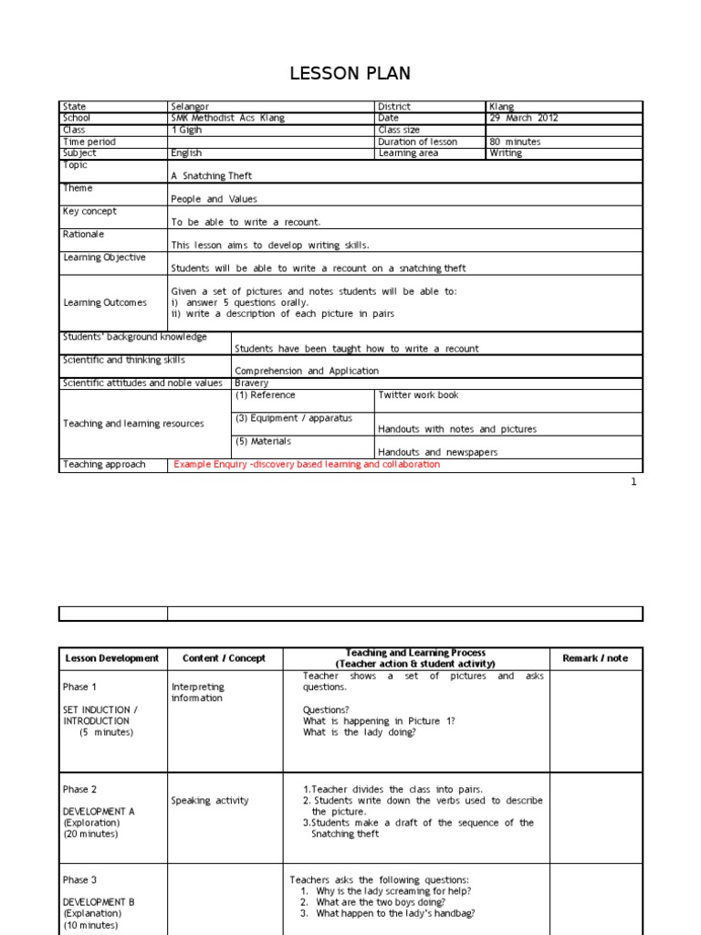 Lesson Plan: Example Enquiry - Discovery Based Learning and ...