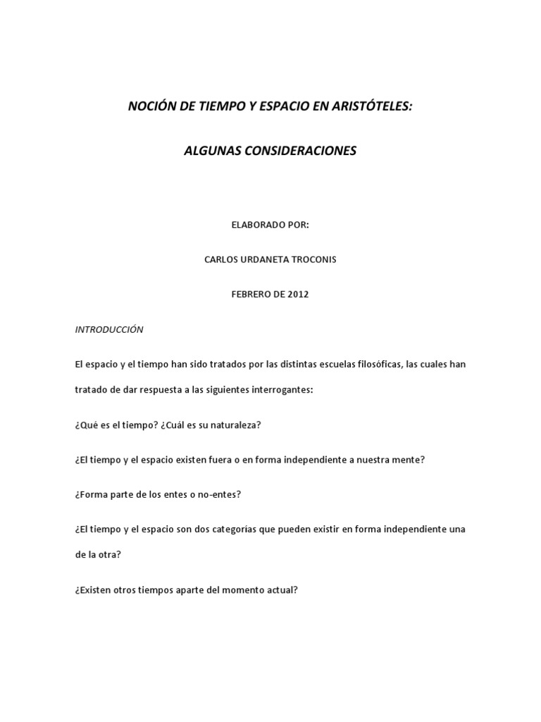Tiempo y espacio en Aristóteles | PDF | Hora | Aristóteles