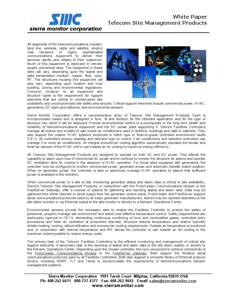 Telecom Site Management White Paper | PDF | Hvac | Telecommunication