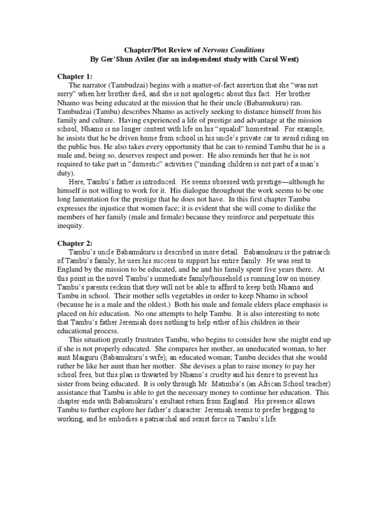 Nervous Conditions Plot Summary. | PDF