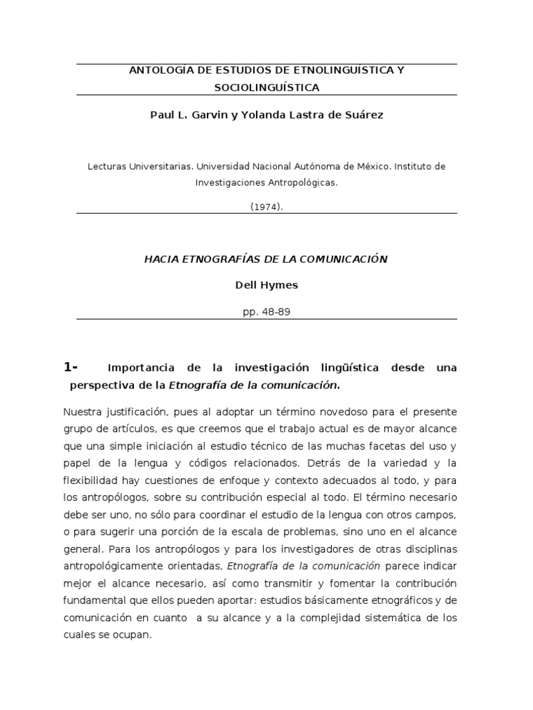 Dell Hymes | PDF | Lingüística | Antropología