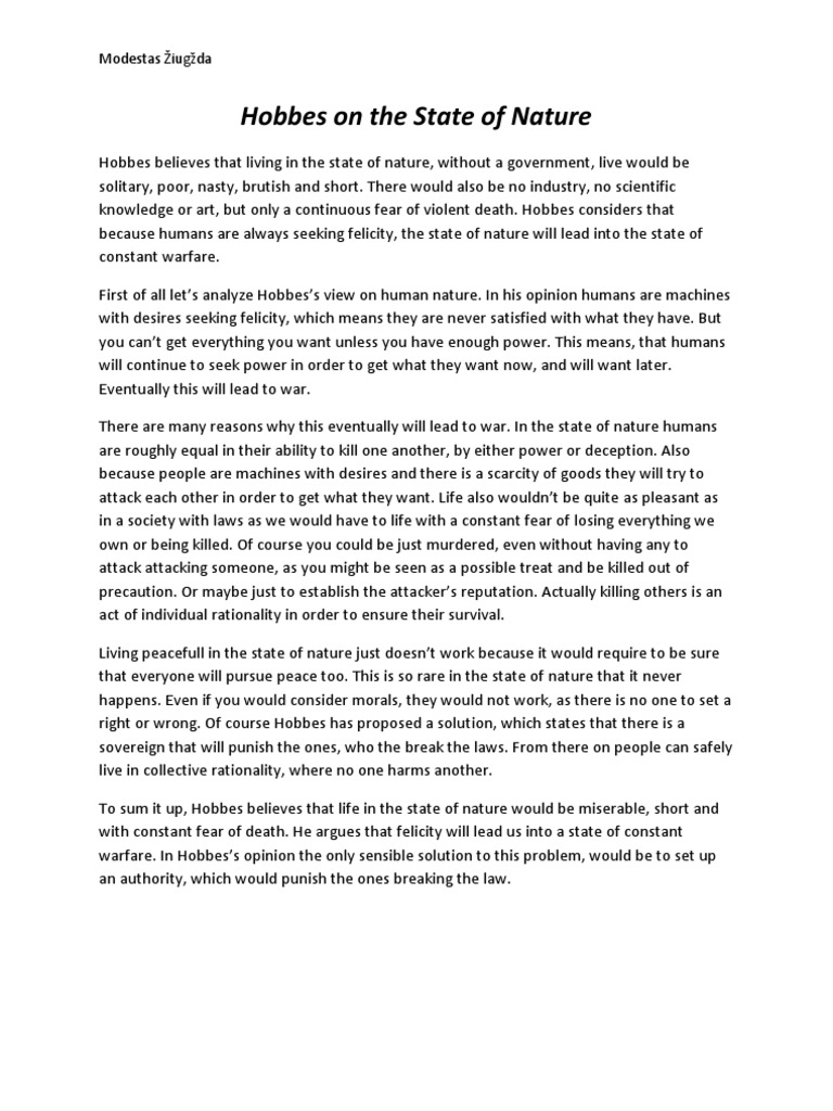 Hobbes On The State of Nature | PDF