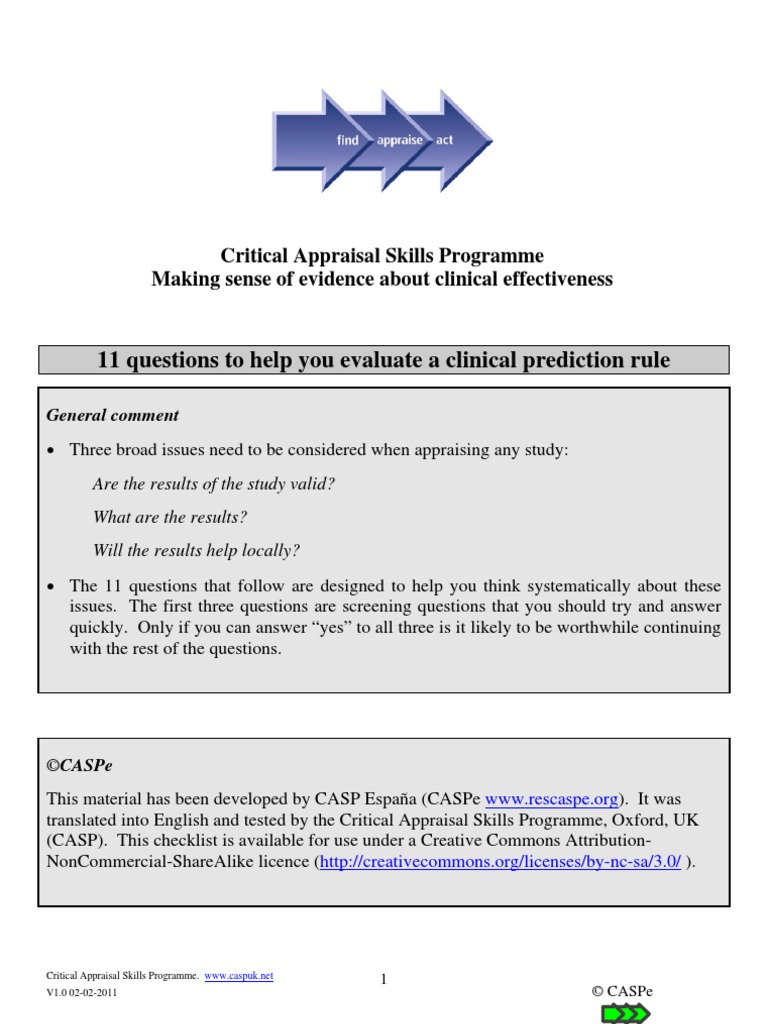 Clinical Prediction Rule CASP Checklist | Sensitivity And Specificity ...
