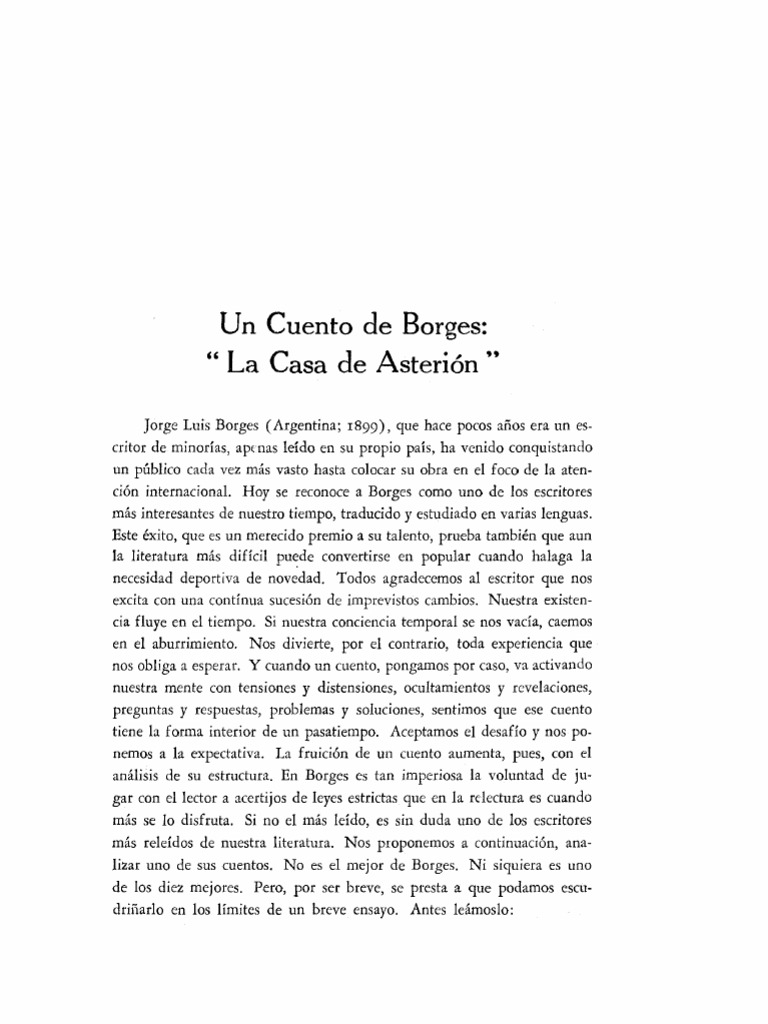 Un Cuento de Borges La Casa de Asterión de Anderson Imbert | PDF ...