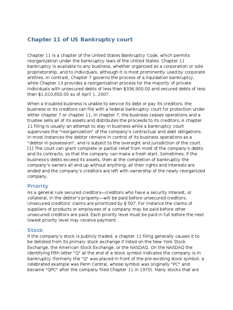 Chapter 11 of US Bankruptcy Court | PDF | Chapter 11 | Chapter 7