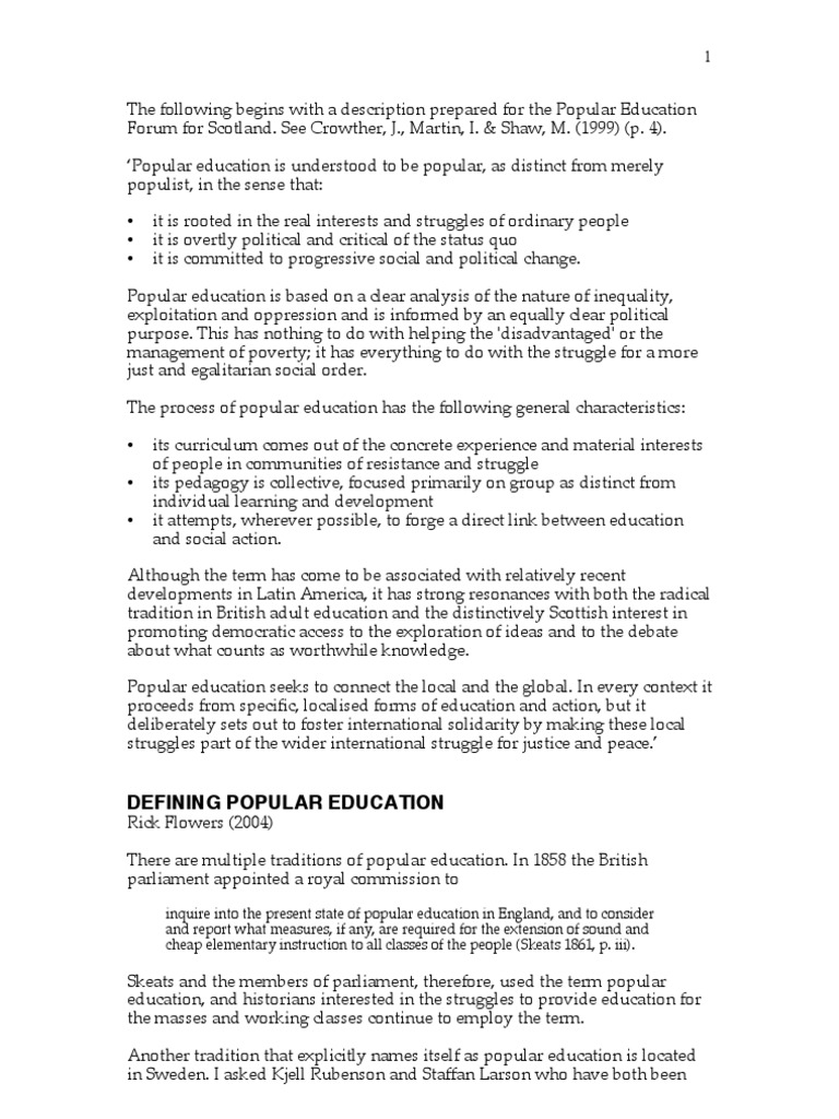 Defining Popular Education | PDF | Curriculum | Community