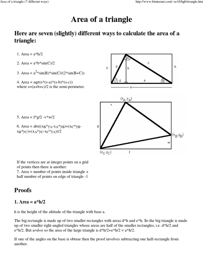 Area of Triangle | PDF | Sine | Triangle