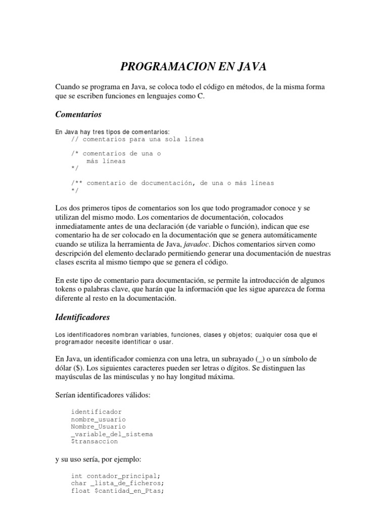 Programacion en Java | PDF | Objeto (informática) | Java (lenguaje de programación)
