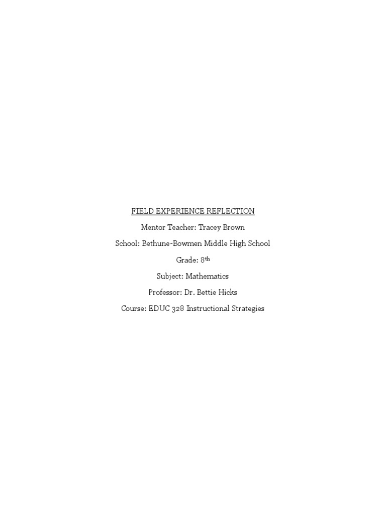 Field Experience Reflection Instructional Strategies | Download Free PDF | Classroom Management ...