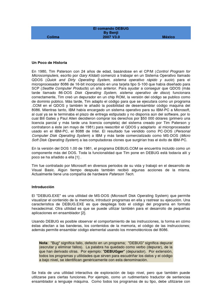 El Comando DEBUG | PDF | Programa de computadora | Programación