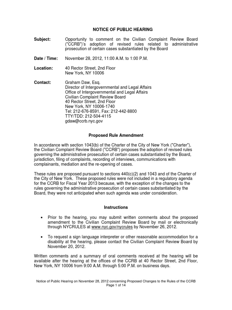 Proposed Changes To CCRB Rules | PDF | Prosecutor | Police