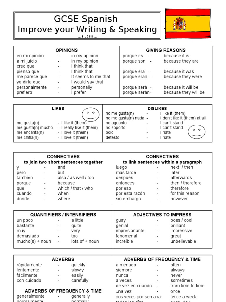 GCSE Spanish Writing Skills Guide | PDF | Adjective | Language Mechanics