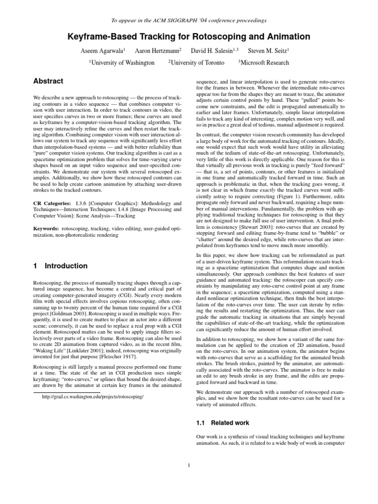 Keyframe-Based Tracking For Rotoscoping and Animation | PDF | Computer Vision | Mathematical ...