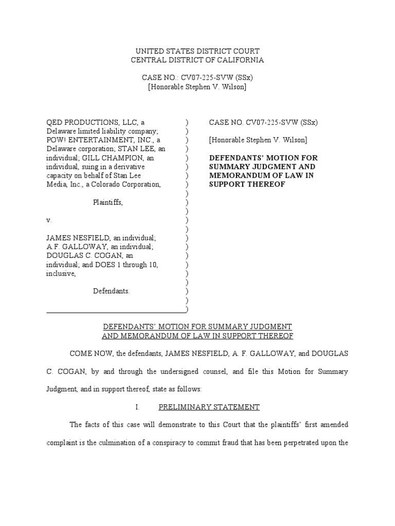 Ca Motion For Summary Judgment Vs Lee, Pow | PDF