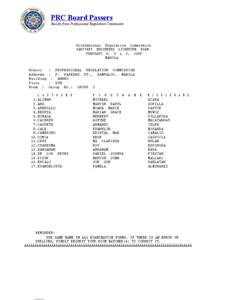 Sanitary Engineers Exam Room Assignments | PDF | Judiciaries ...