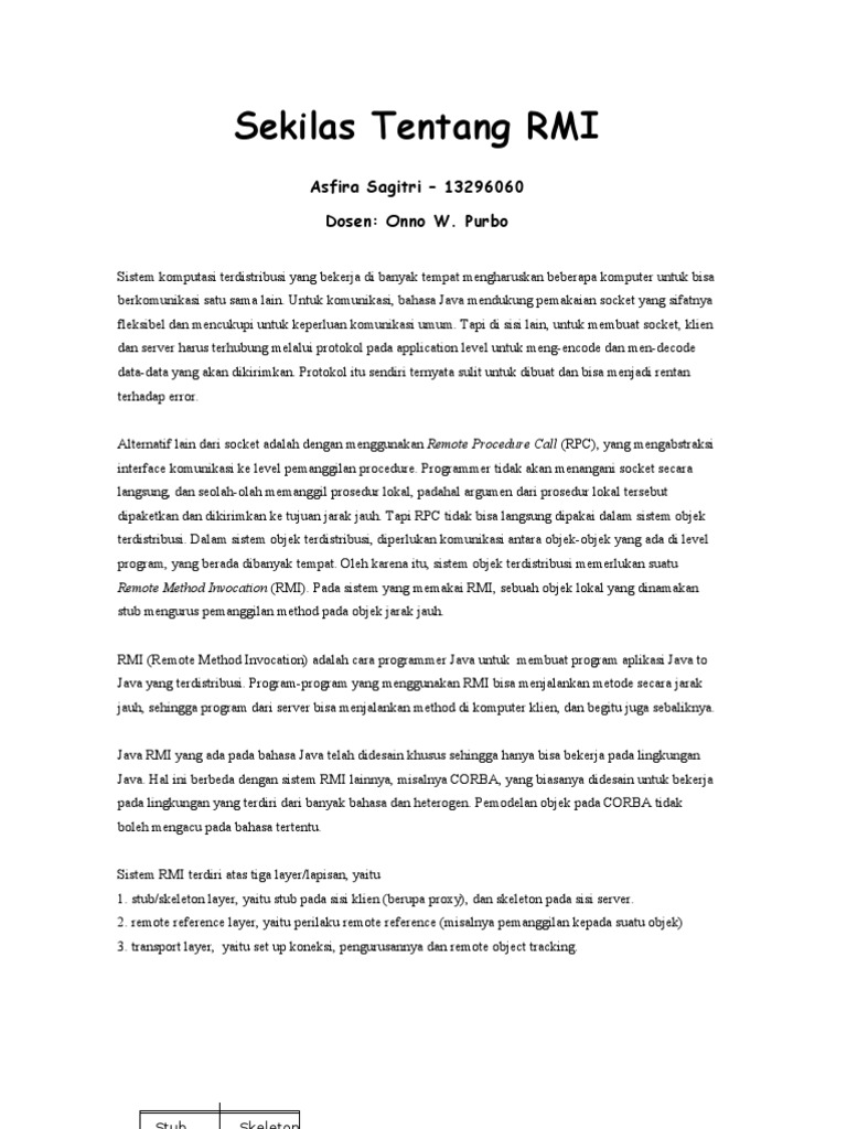 Sekilas Tentang Java Rmi 1998 | PDF