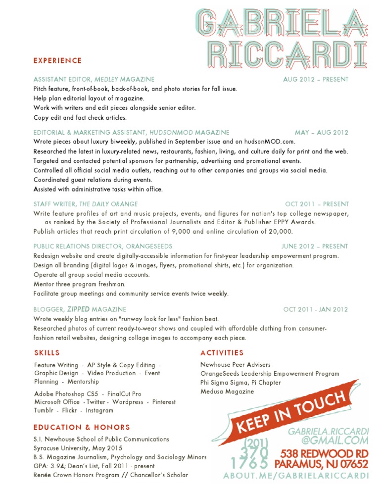 Resume, Gabriela Riccardi 11/29/2012 | PDF