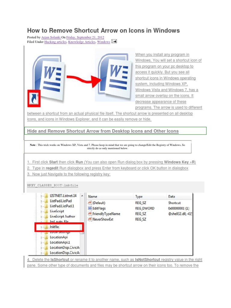 Remove Shortcut Arrows in Windows Icons | PDF | Computers