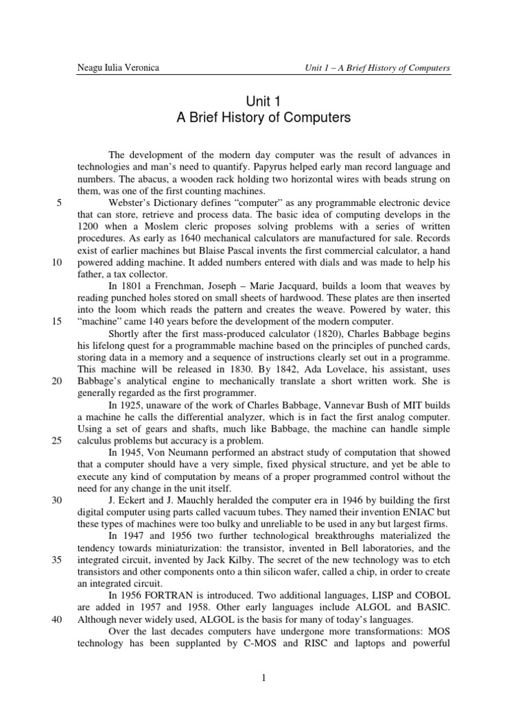 Unit 1 - A Brief History of Computers PDF | PDF | Programming Language ...