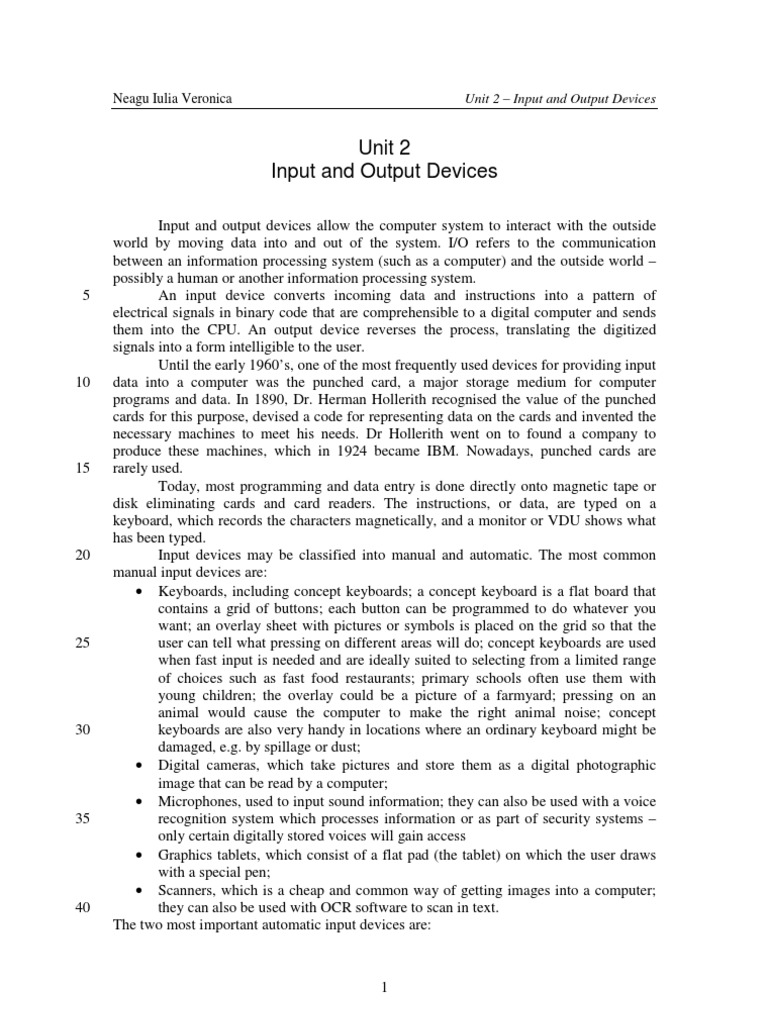 Unit 2 - Input and Output Devices PDF | PDF | Computer Keyboard | World Wide Web