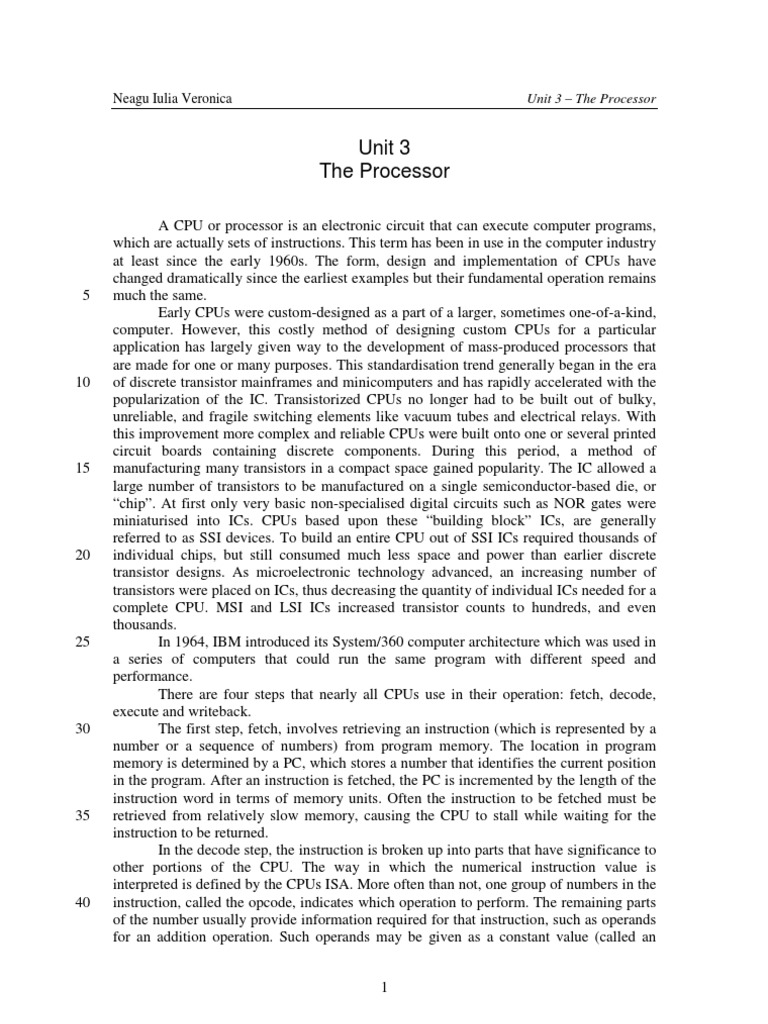 Unit 3 - The Processor PDF | PDF | Central Processing Unit | Integrated Circuit