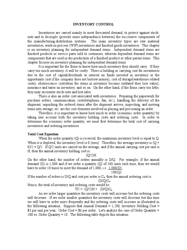 Inventory Control | PDF | Inventory | Demand