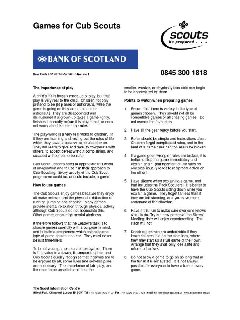 Engaging Games for Cub Scouts | PDF | Scouting | Youth Movements