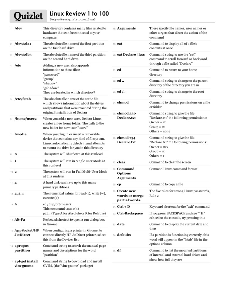 Linux Review 1 To 100 | PDF | Directory (Computing) | Computer File
