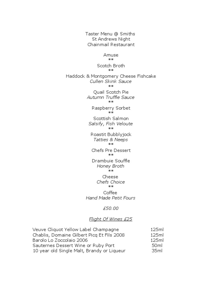 ST Andrews Taster Menu | PDF | Cooking, Food & Wine | Science & Mathematics