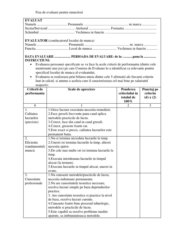 Fisa Evaluare | PDF