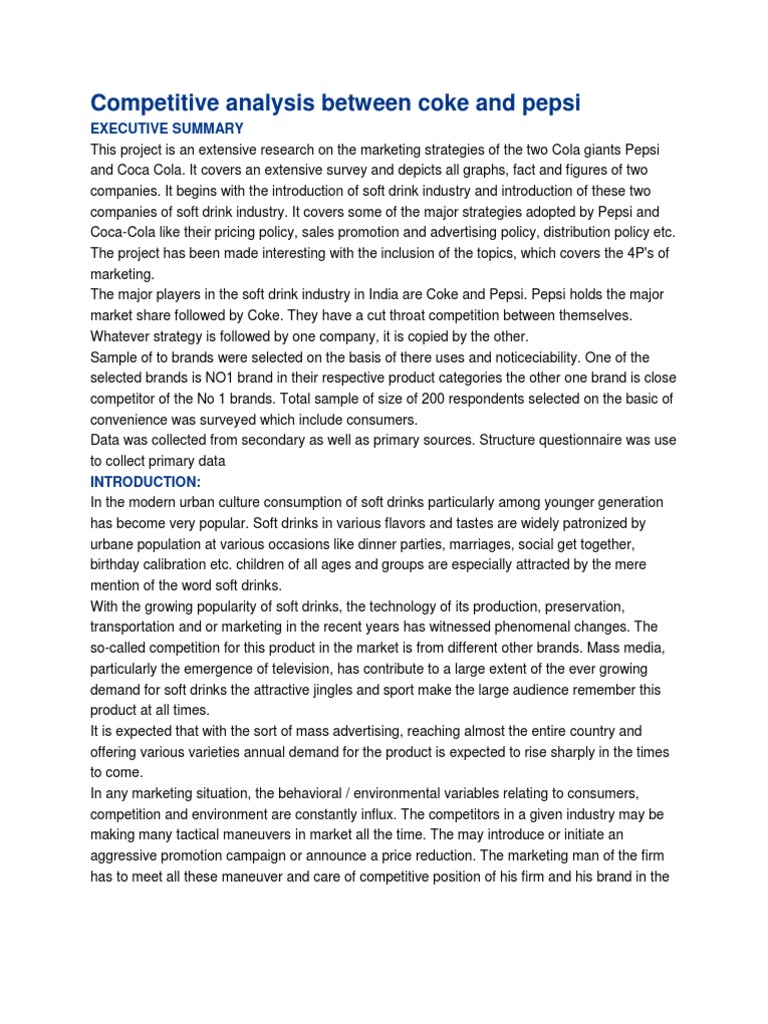 Competitive Analysis Between Coke and Pepsi | PDF | Pepsi Co | Coca Cola