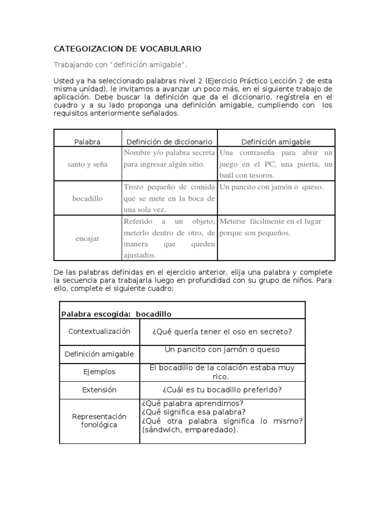 Ejercicio de Categorizacion de Vocabulario | PDF | Palabra | Contraseña