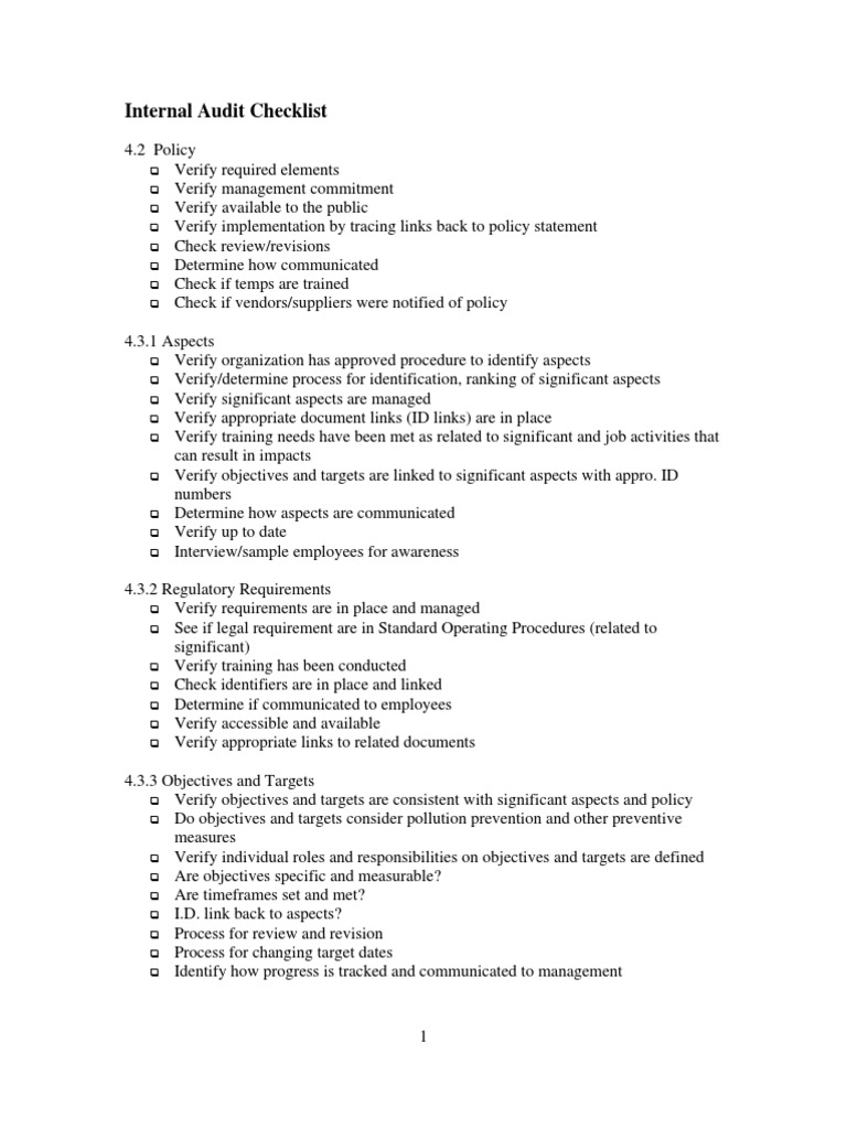 Internal Audit Checklist | PDF | Emergency | Audit