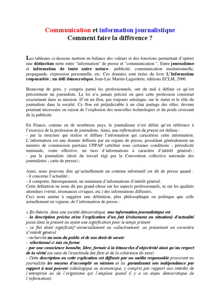 Distinction entre journalisme et communication | PDF | Objectivité ...