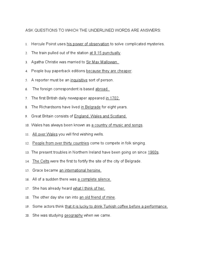 Ask Questions For The Underlined Words | PDF