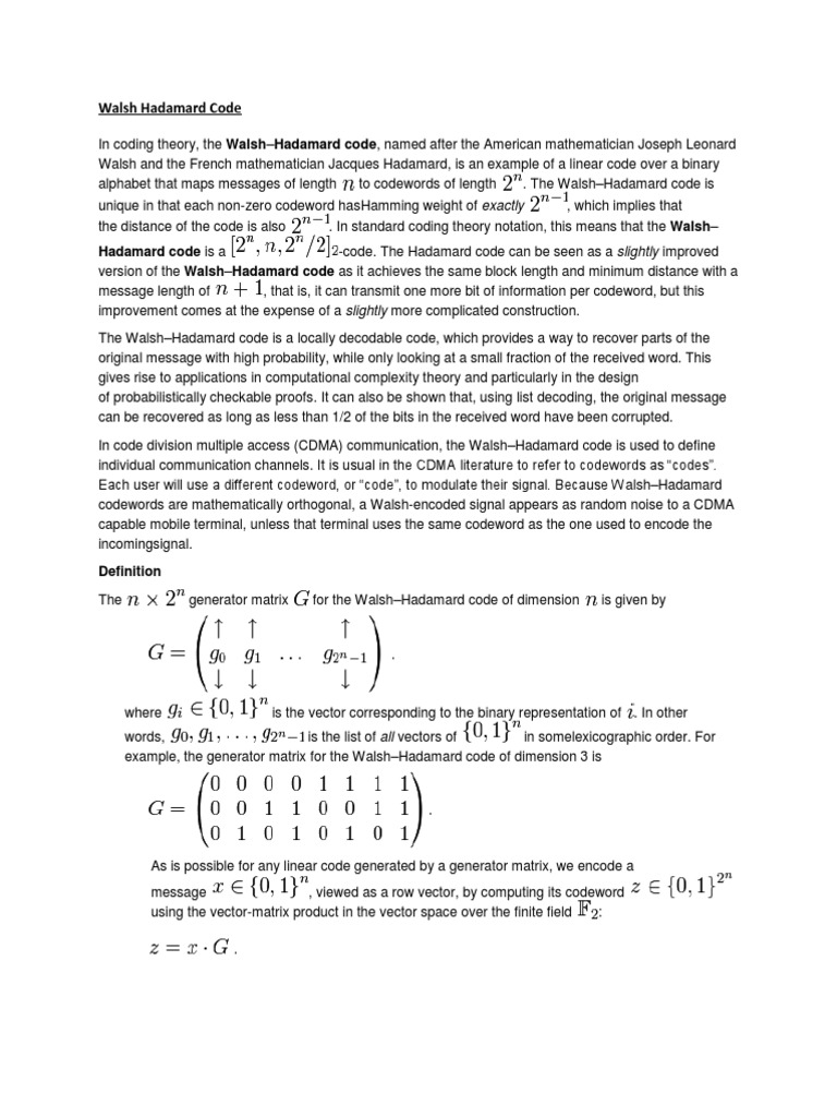 Walsh Hadamard Code | PDF | Naming Conventions | Linear Algebra