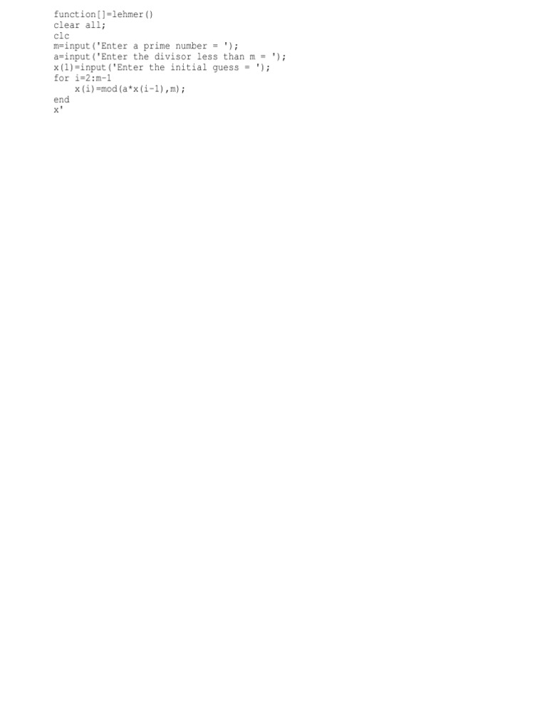 Lehmer Random Number Generator in MATLAB | PDF | Teaching Methods ...