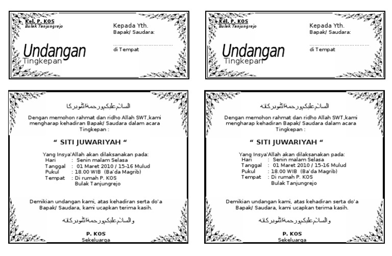 Undangan Acara Tingkepan Siti Juwariyah | PDF