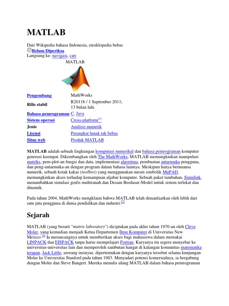 Sejarah dan Fitur MATLAB | PDF | Komputer