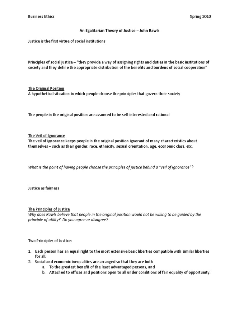 An Egalitarian Theory of Justice | PDF | John Rawls | Justice