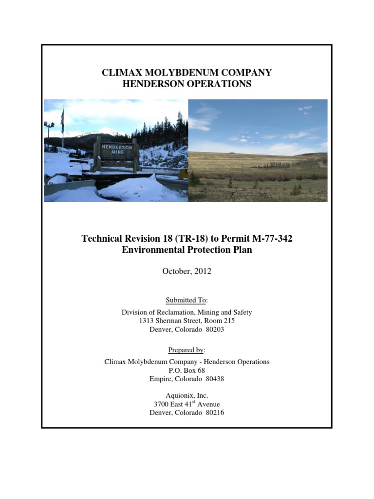 Henderson Mine and Mill Environmental Protection Plan | PDF | Mining ...