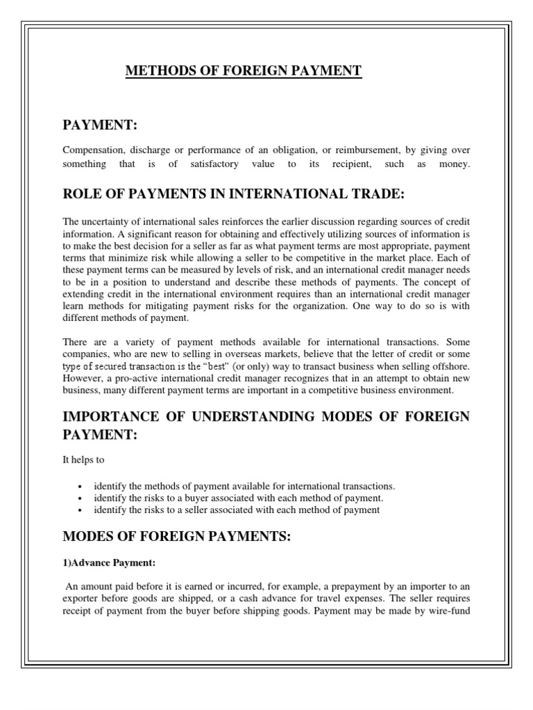 Modes of Payment | Letter Of Credit | Payments