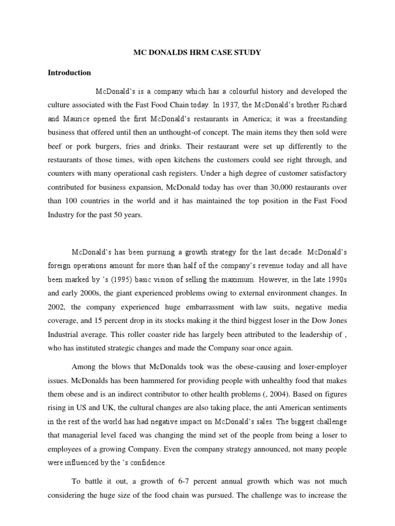 MC Donalds HRM Case Study | PDF | Human Resource Management | Mc Donald's