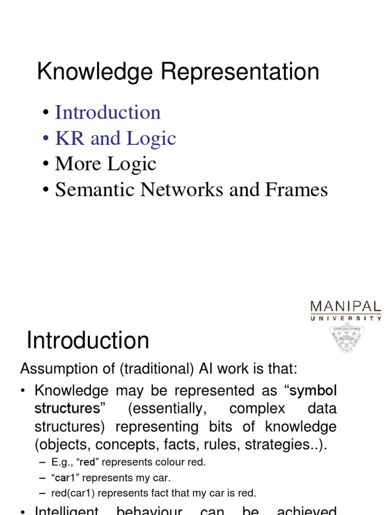 Knowledge Representation: - More Logic - Semantic Networks and Frames | PDF | Knowledge ...
