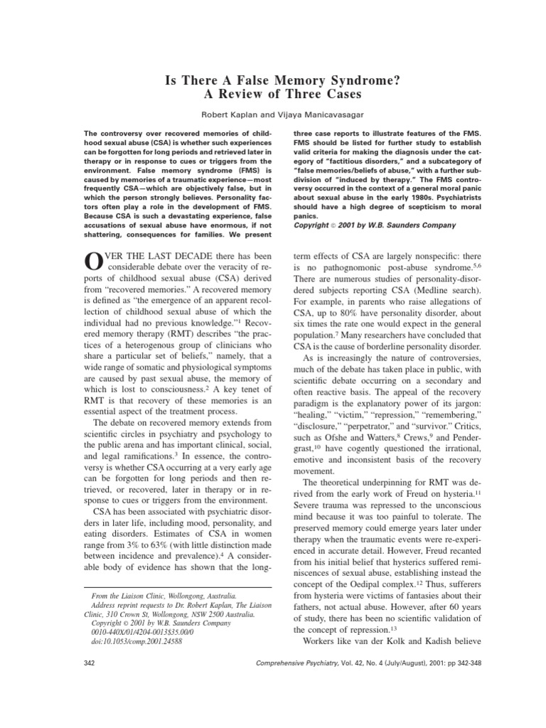 Is There A False Memory Syndrome | PDF | Psychological Trauma | Agoraphobia