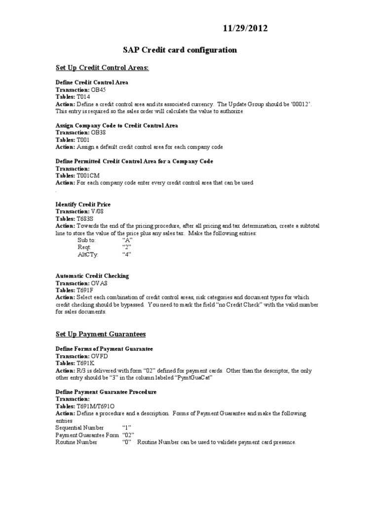 SAP Credit Card Processing Setup Guide | PDF | Business | Finance ...