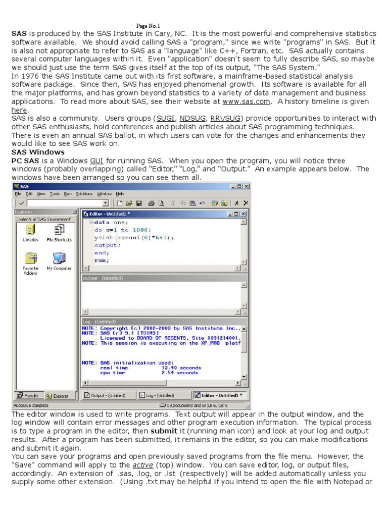 Sas For Windows Begining Tutorial Pdf Sas Software Variable Computer Science 