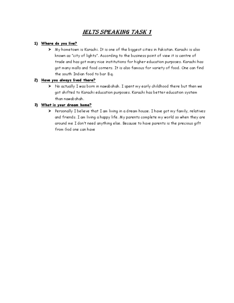 Ielts Speaking Task 1 and Answers | PDF